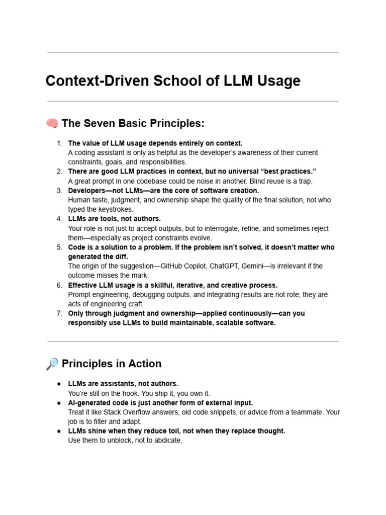 Context-Driven LLM Usage Principles | PDF | Computing