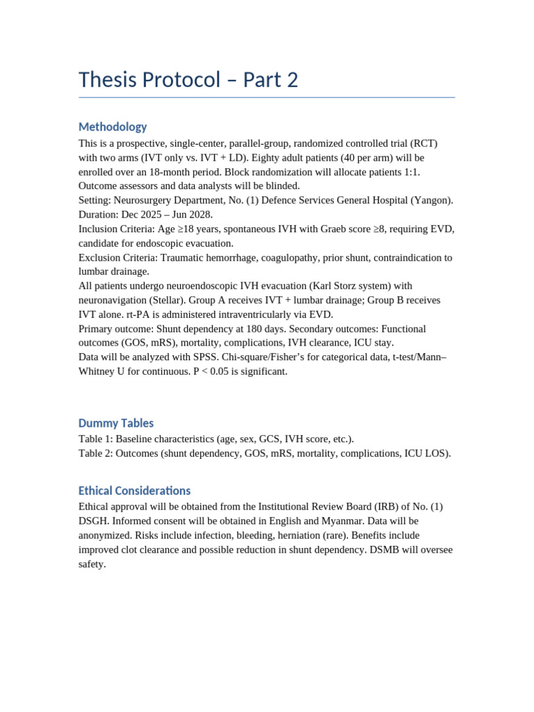 IVH LD Protocol Thesis Part2 Full (1) | PDF | Medicine | Clinical Medicine