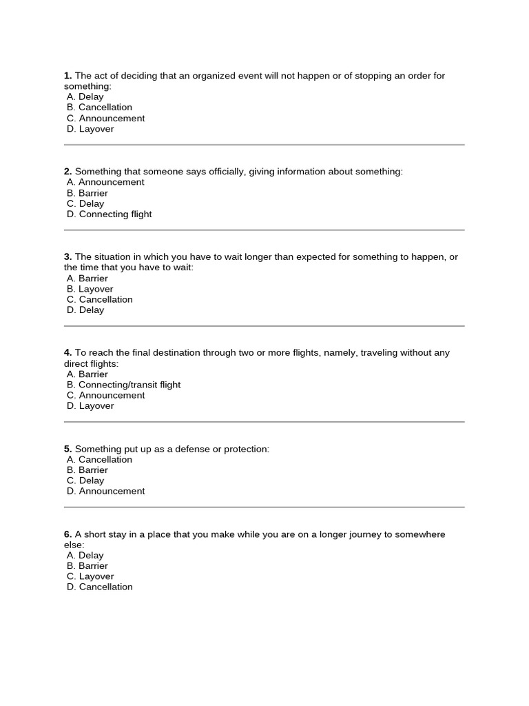 Travel Terminology Quiz: Key Terms Explained | PDF