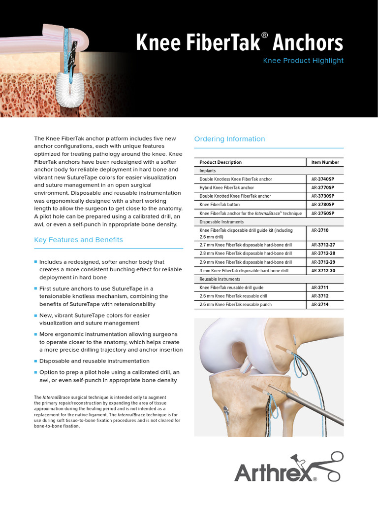 Knee FiberTak Anchor System Overview | PDF | Surgical Suture | Knee