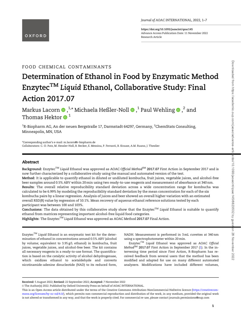 AOAC Method 2017.07 for Ethanol Testing | PDF | Outlier | Detection Limit