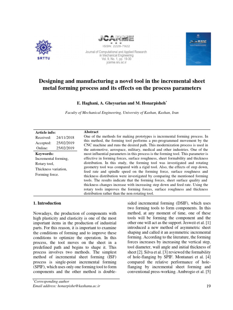 Novel Tool for Incremental Sheet Forming | PDF | Sheet Metal | Applied ...