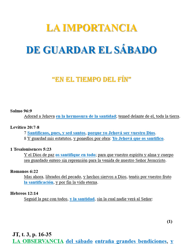 La Importancia de Guardar El Sábado en El Tiempo Del Fin | PDF | Dios ...