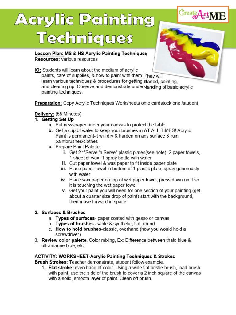 Acrylic Painting Techniques Lesson Plan Worksheet | PDF | Acrylic Paint ...