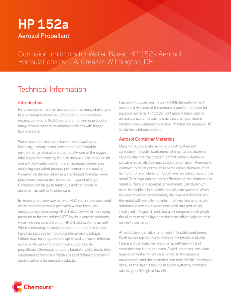 Corrosion Inhibitors for HP 152a Aerosols | PDF | Corrosion | Anode
