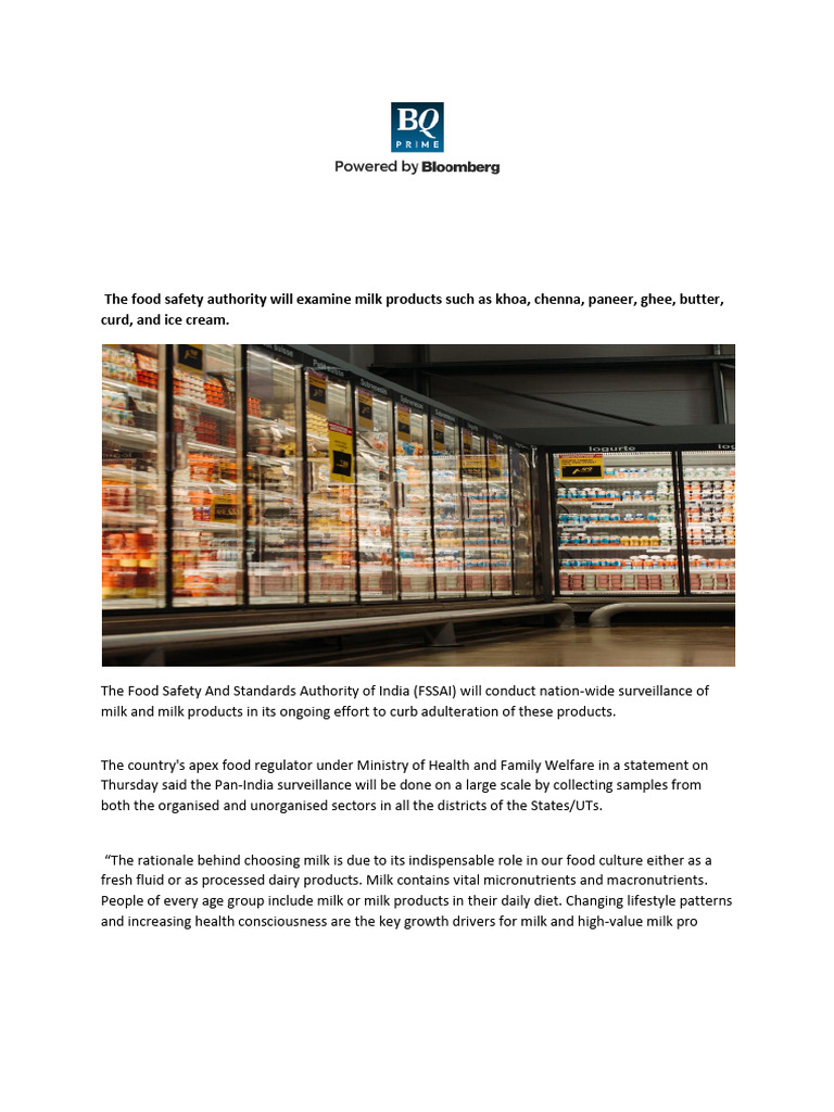 FSSAI Milk Product BQPrime | PDF