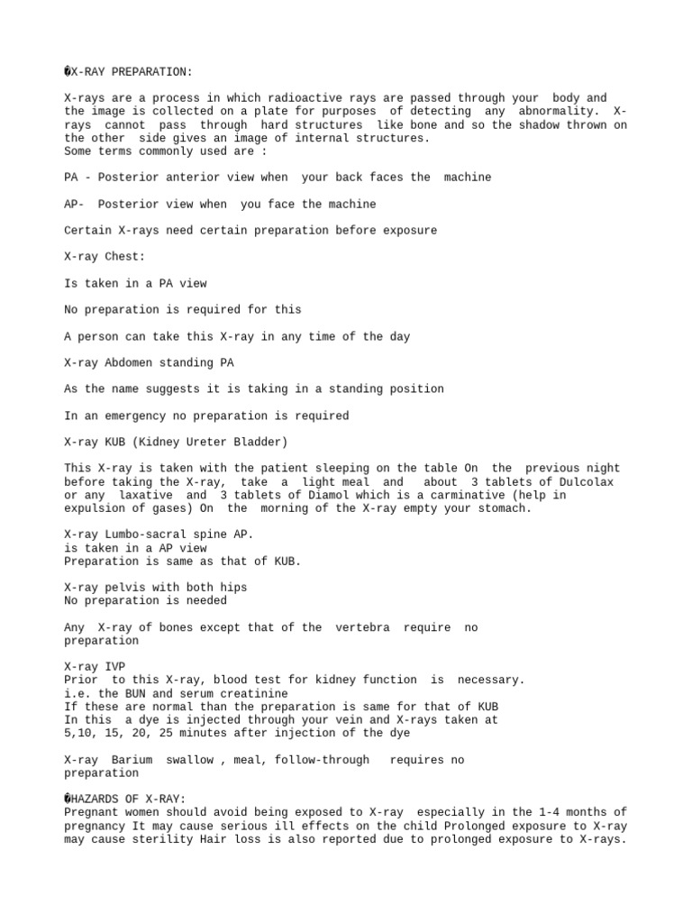 X Ray Preparation | PDF