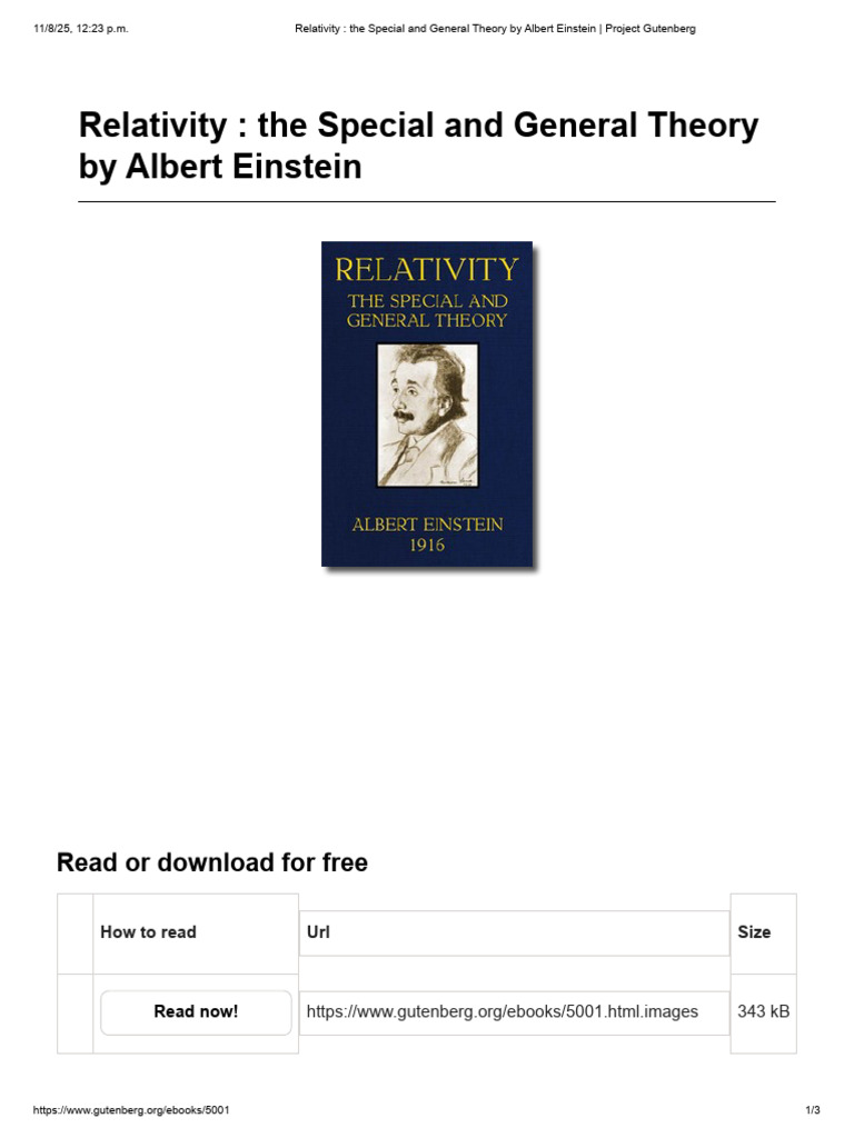 Relativity - The Special and General Theory by Albert Einstein ...