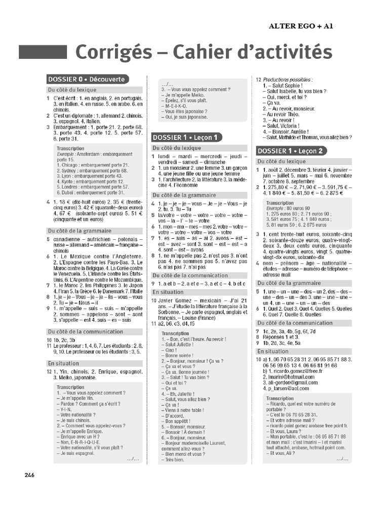 ALTER EGO A1 Solutions | PDF