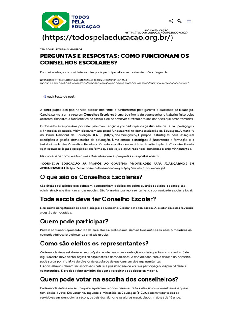 Funcionamento dos Conselhos Escolares | PDF