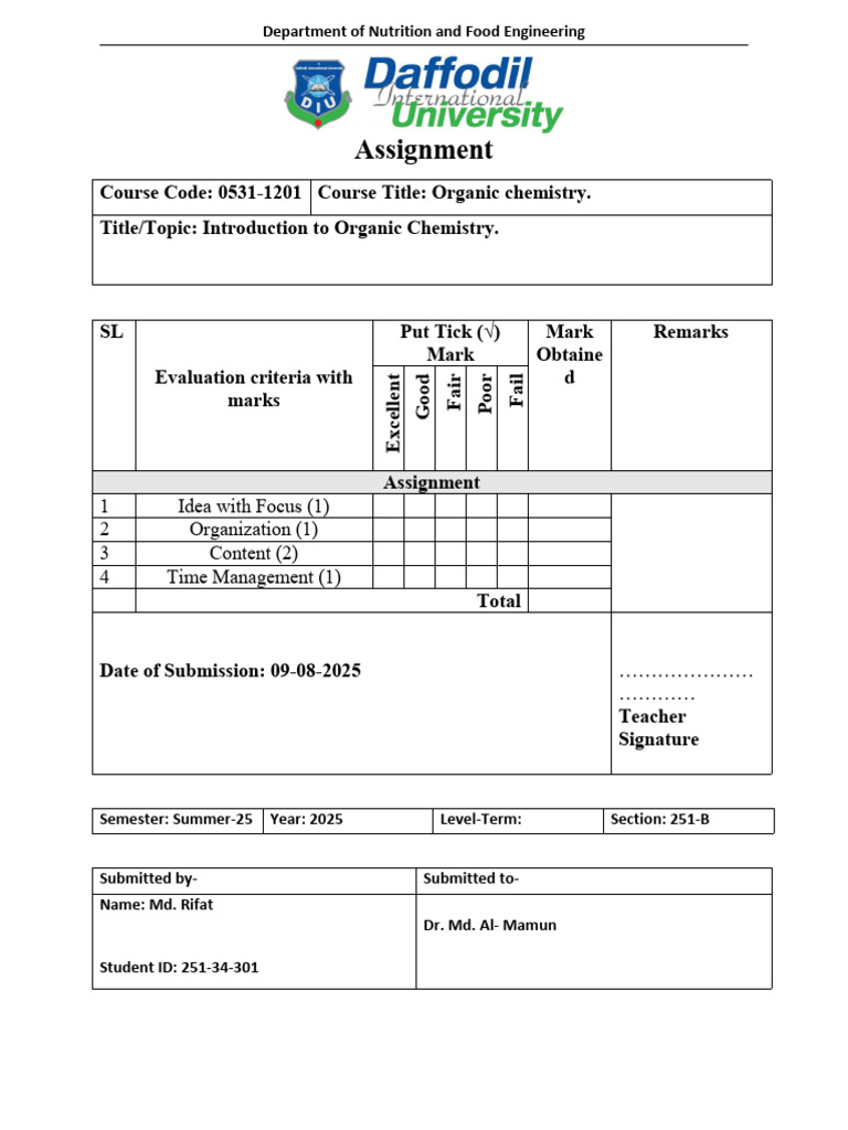 Organic Chemistry RIFAT Assignment | PDF | Alkene | Isomer