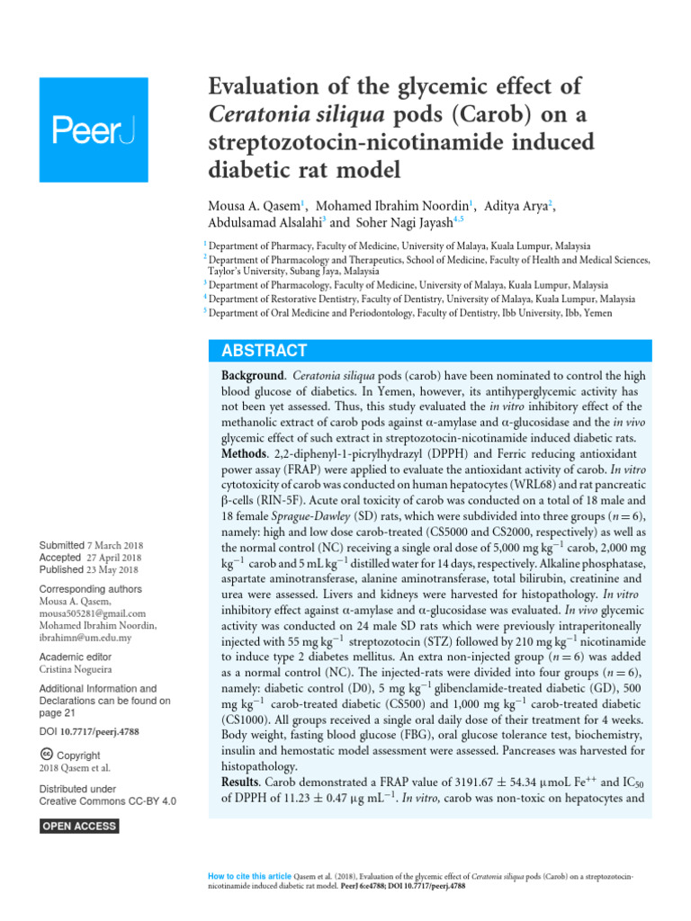 Carob Pods' Effects on Diabetic Rats | PDF | Diabetes