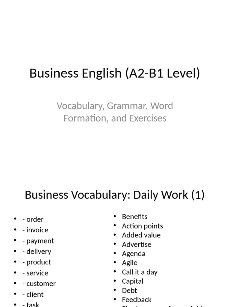 A2 Business English Vocabulary Exercises | PDF