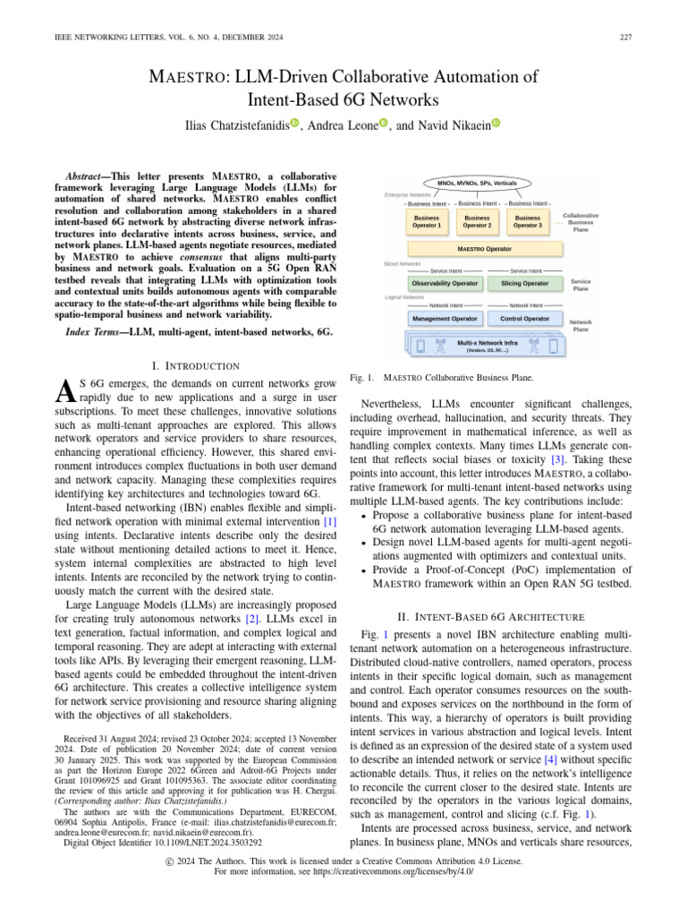 Maestro LLM-Driven Collaborative Automation of Intent-Based 6G Networks | PDF | Negotiation