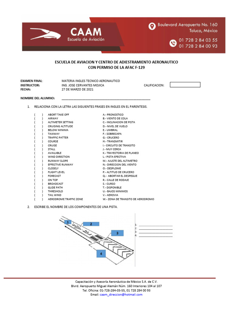 Examen Final-Ingles Tecnico 2021 Pap | PDF | Aviación