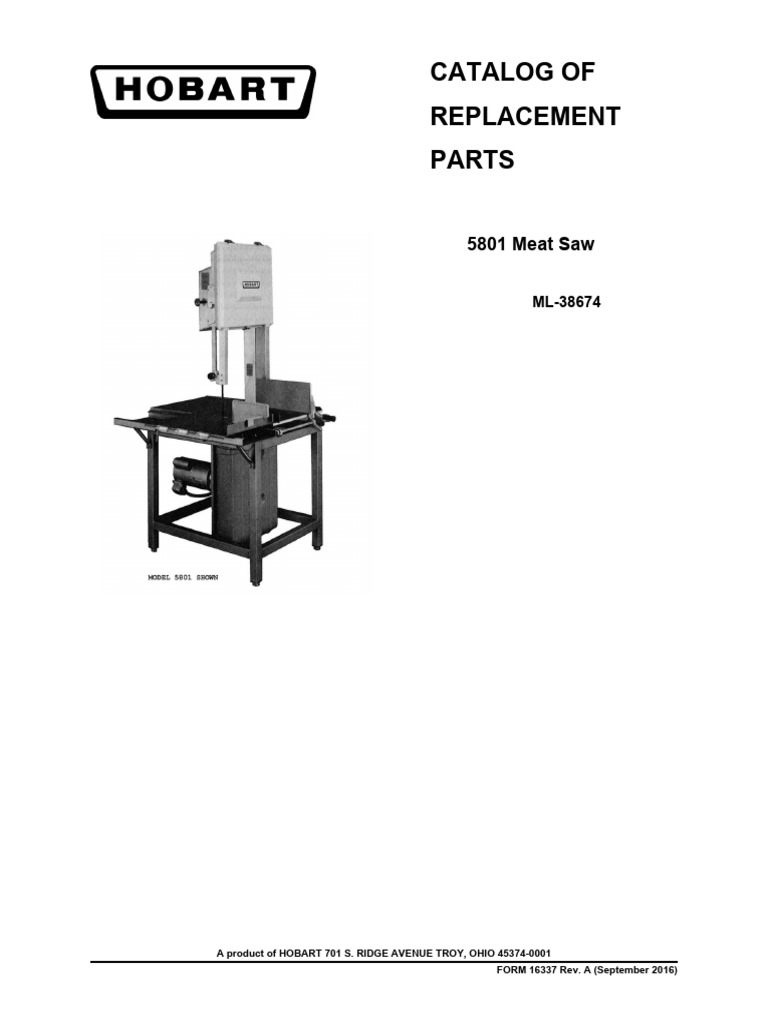 5801 Meat Saw Replacement Parts Guide | PDF | Washer (Hardware) | Screw