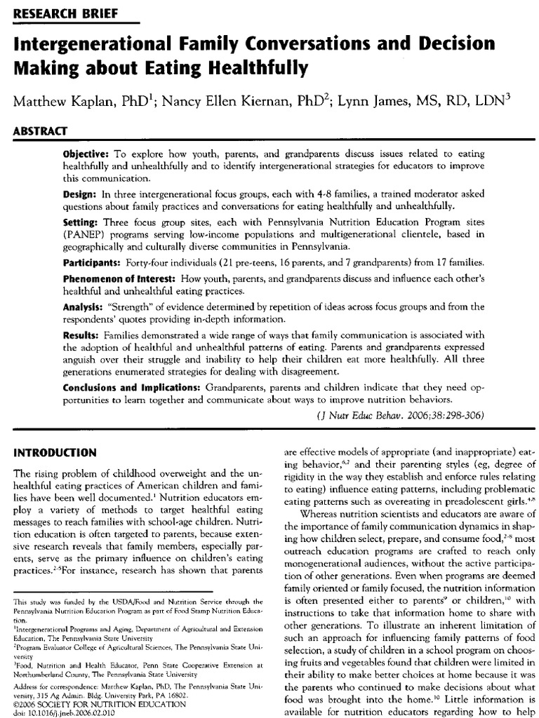 Intergenerational Eating Healthy | PDF