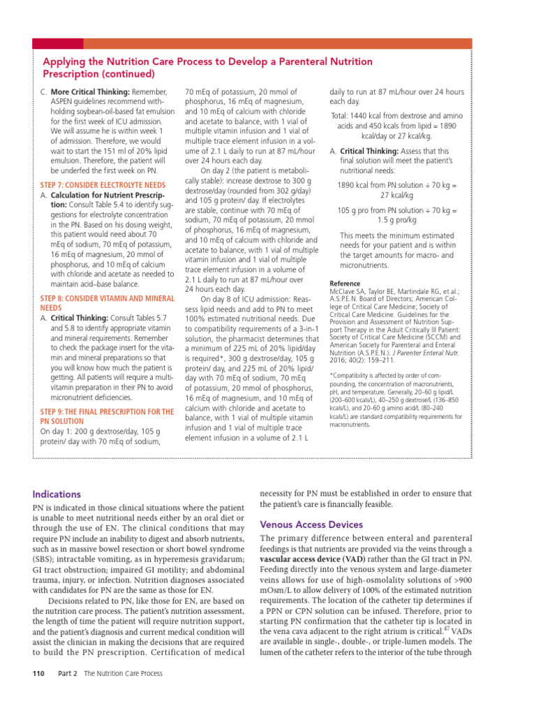 Parenteral Nutrition Calculation 2 | PDF | Nutrients | Intravenous Therapy