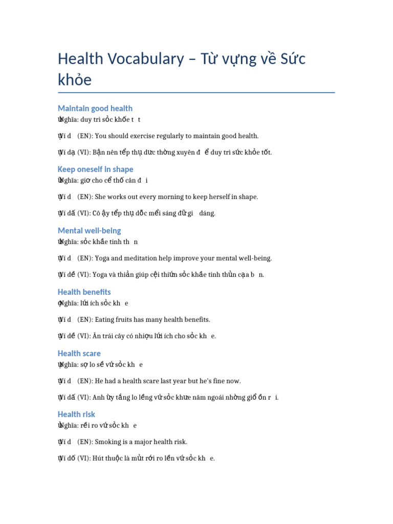 Health Vocabulary | PDF