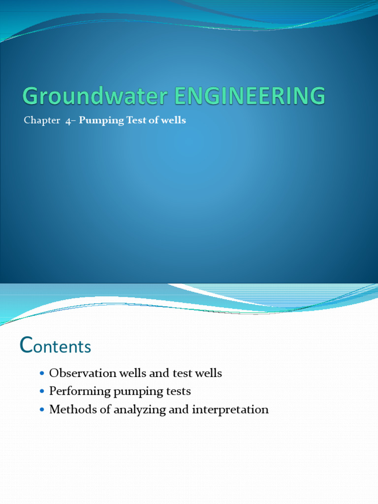 Pumping Test Procedures for Wells | PDF | Aquifer | Groundwater