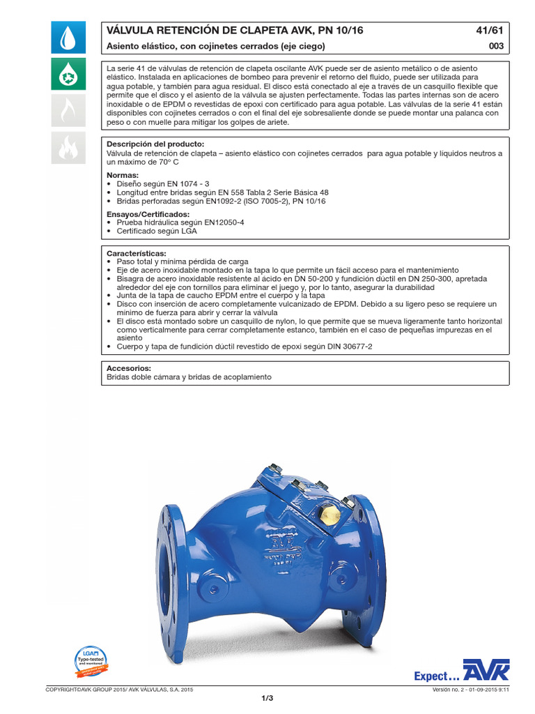 Valvula de Clapeta Serie 41-61 Avk | PDF | Tornillo | Rodamiento (Mecánico)