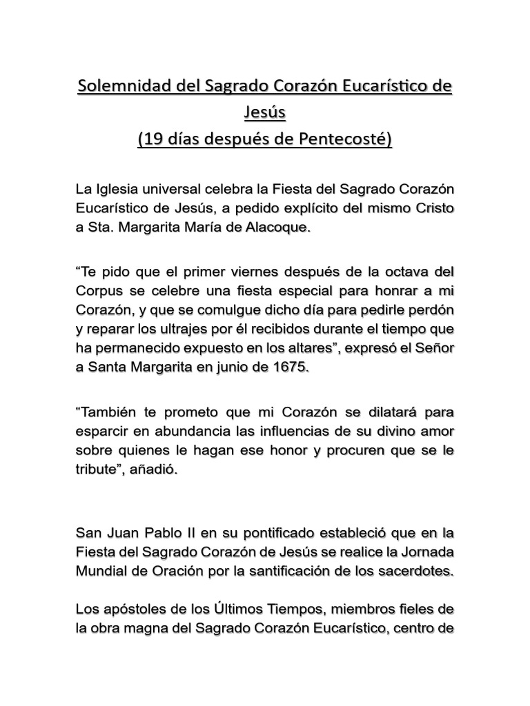 Fiesta del Sagrado Corazón Eucarístico | PDF | María, madre de Jesús ...