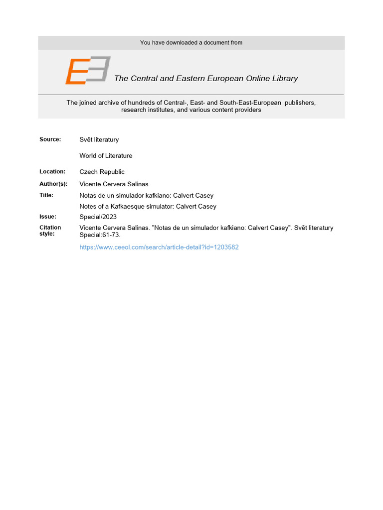 Notes of A Kafkaesque Simulator Calvert Casey Content File PDF | PDF ...