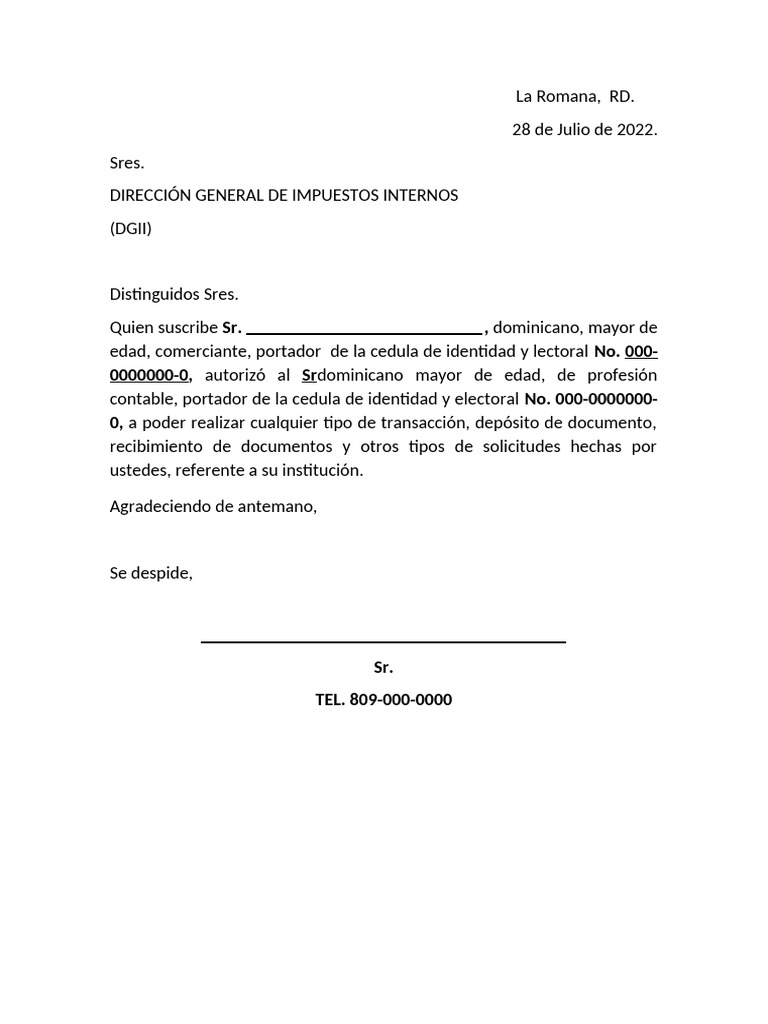 Modelo de carta a la DGII | PDF
