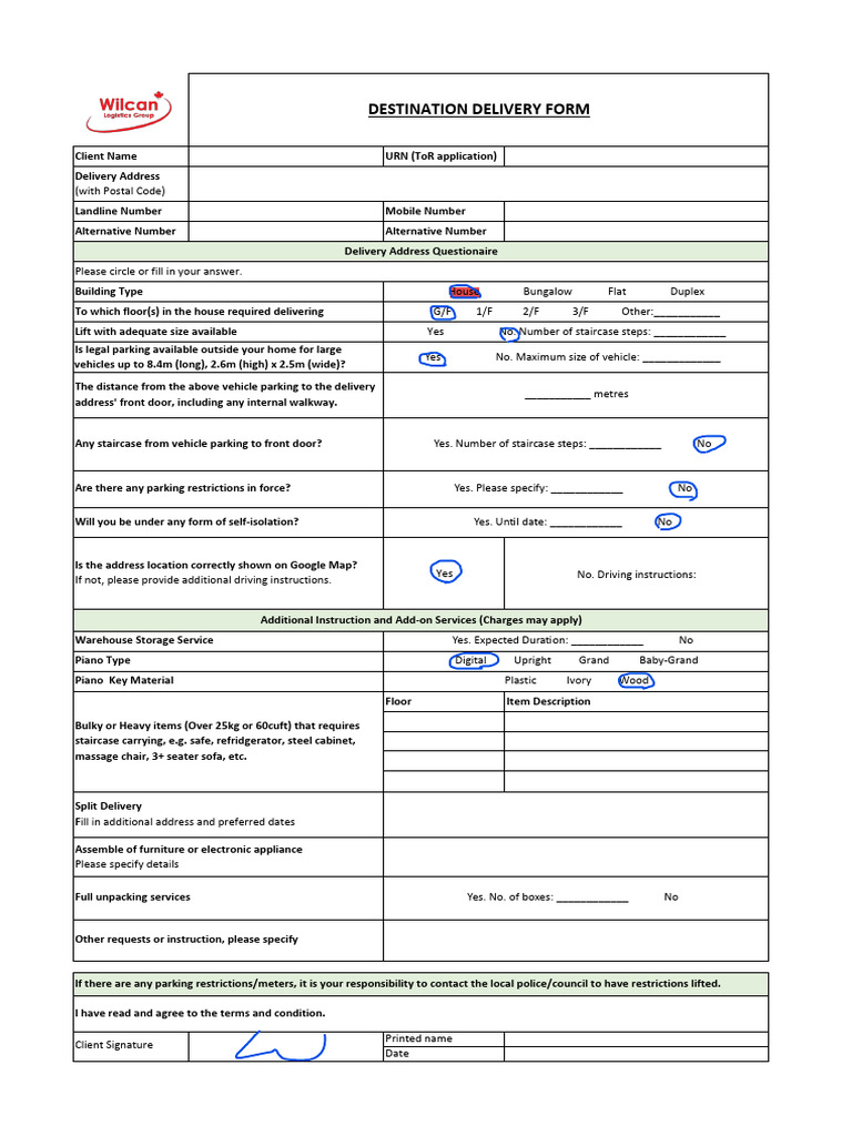 Destination Delivery Form | PDF