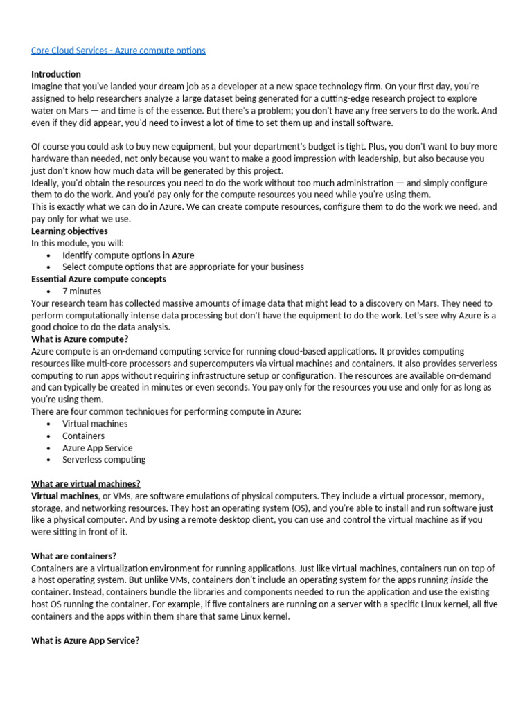 Core Cloud Services - Azure Compute Options | PDF | Virtual Machine | Cloud Computing