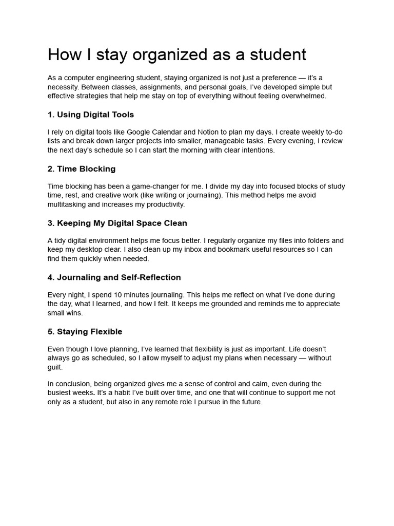 How I Stay Organized As A Student | PDF