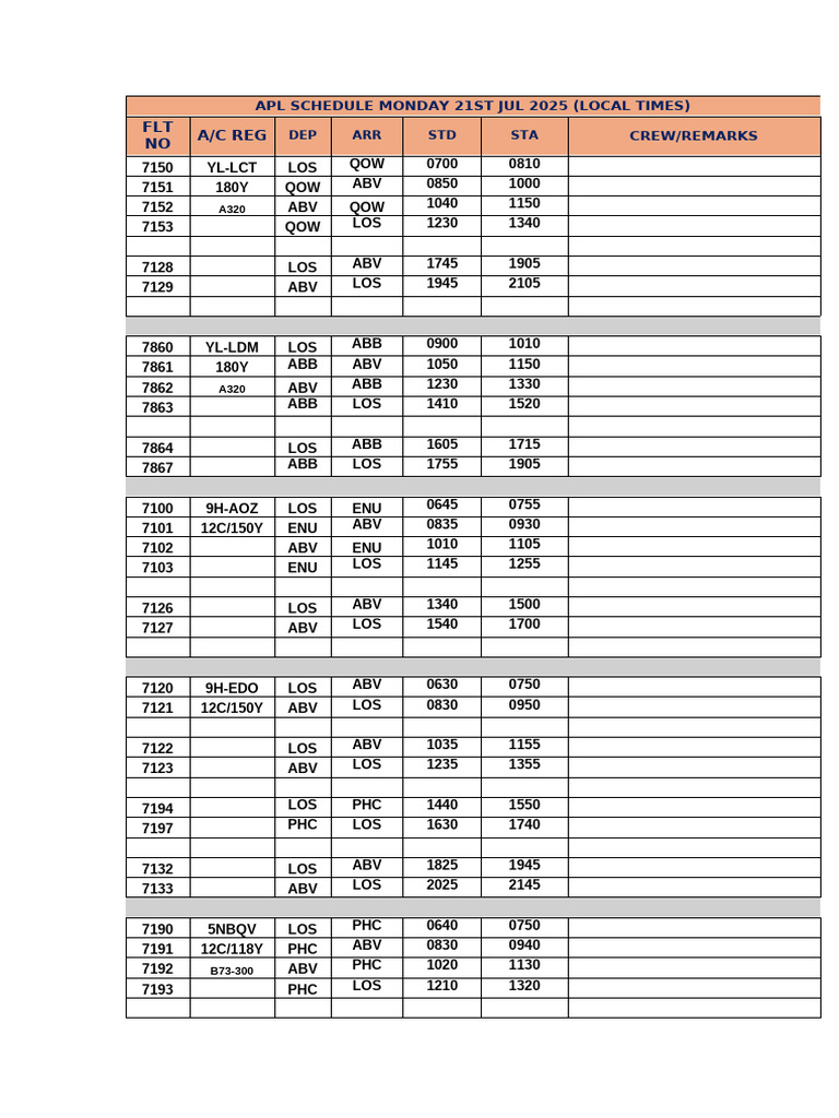 Apl Schedule Monday 21st Jul 2025 | PDF