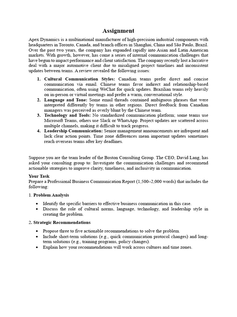 Case Study Assignment WMBA 23rd Batch | PDF | Communication | Human ...