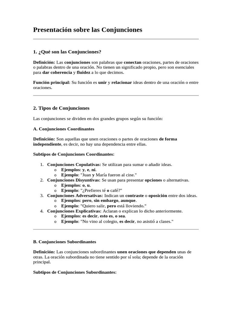 Tipos y Uso de Conjunciones | PDF | Oración (Lingüística) | Gramática