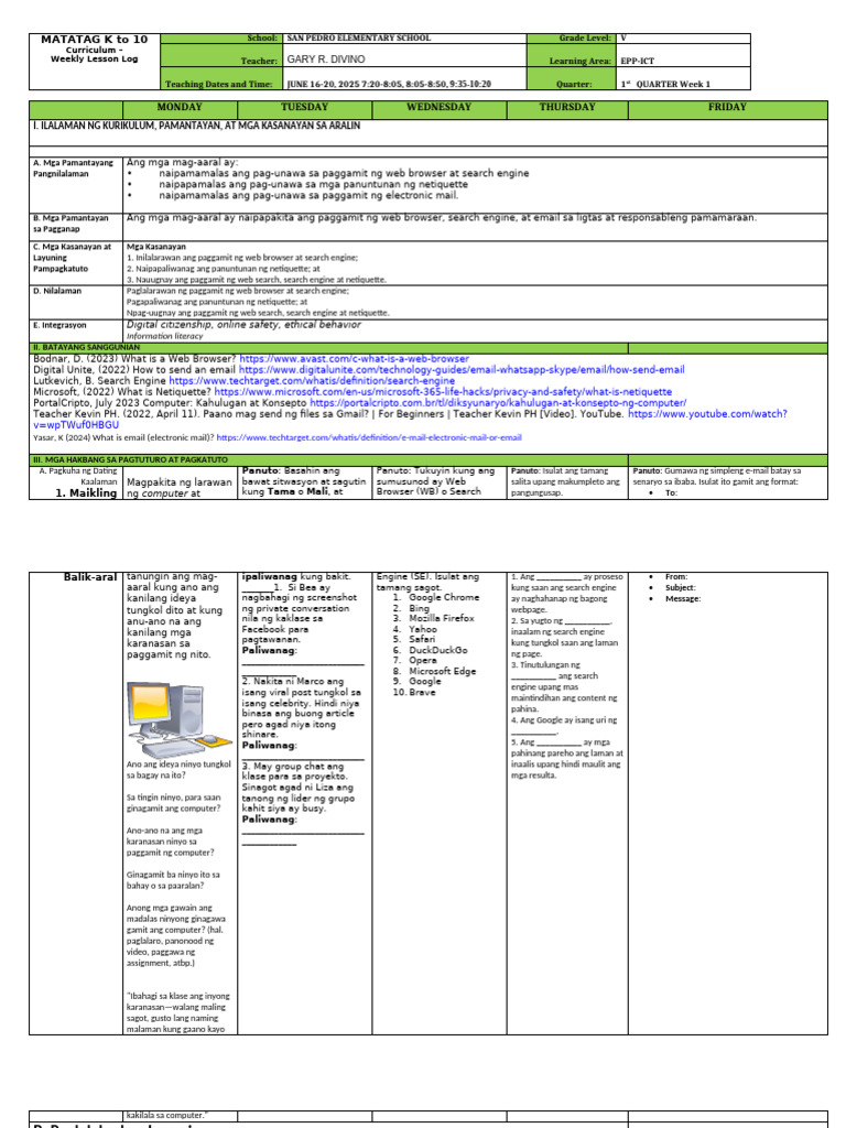 DLL - Epp Ict 5 - q1 w1 | PDF