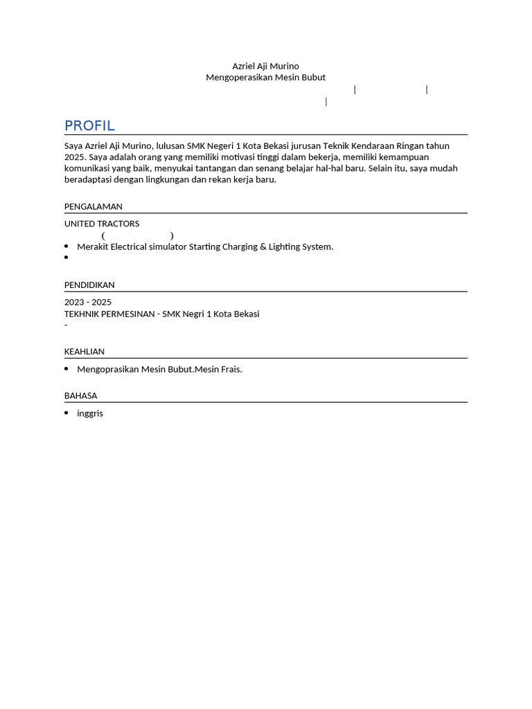 CV Azriel Aji Murino | PDF