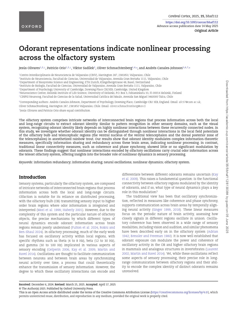 Nonlinear Processing in Olfactory System | PDF | Neural Oscillation ...