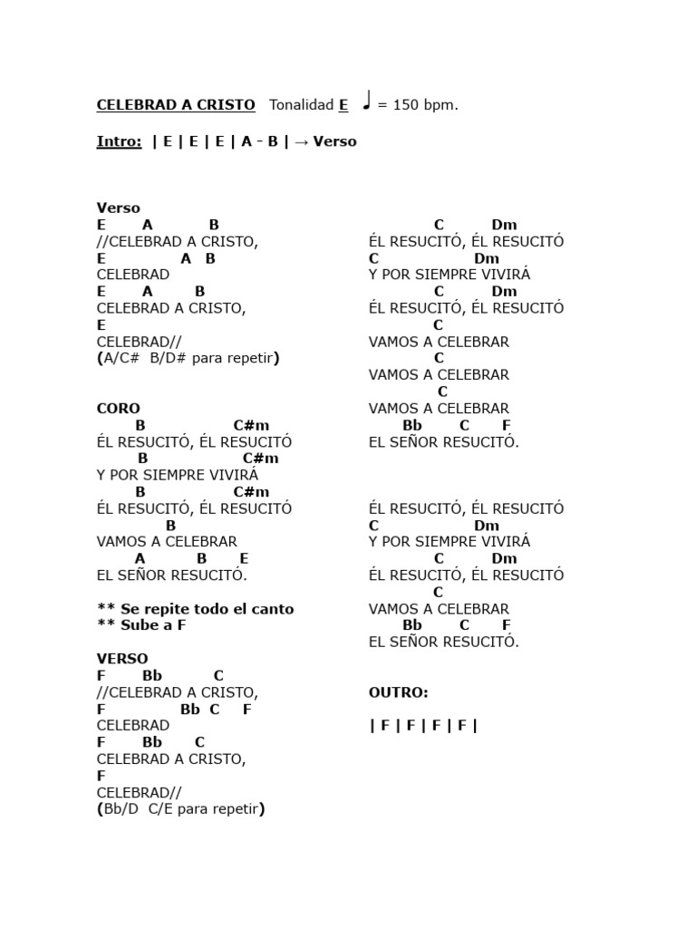 Letra y acordes de "Celebrad a Cristo" | PDF