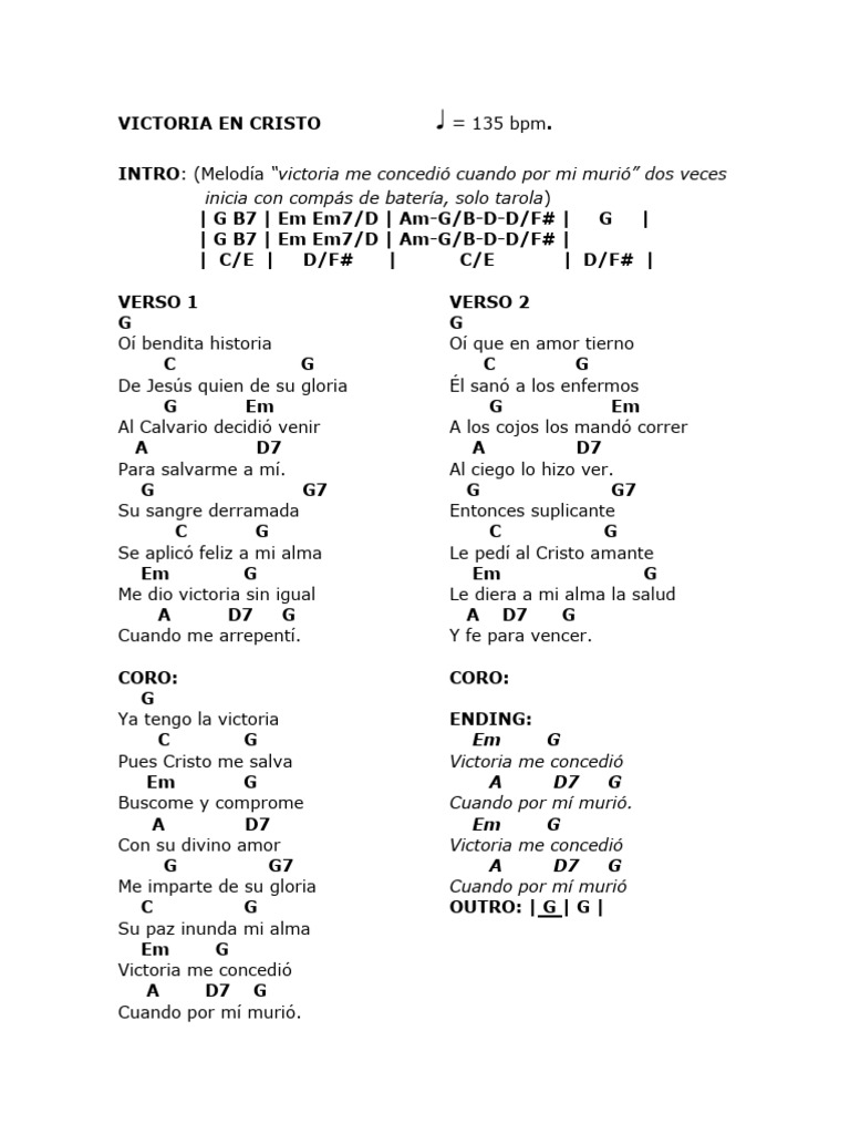 Letra y acordes de "Victoria en Cristo" | PDF
