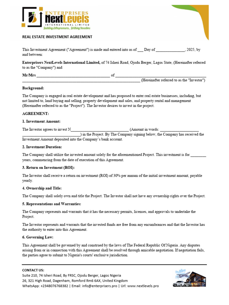 ENL RealVEST Investment Agreement | PDF | Private Law