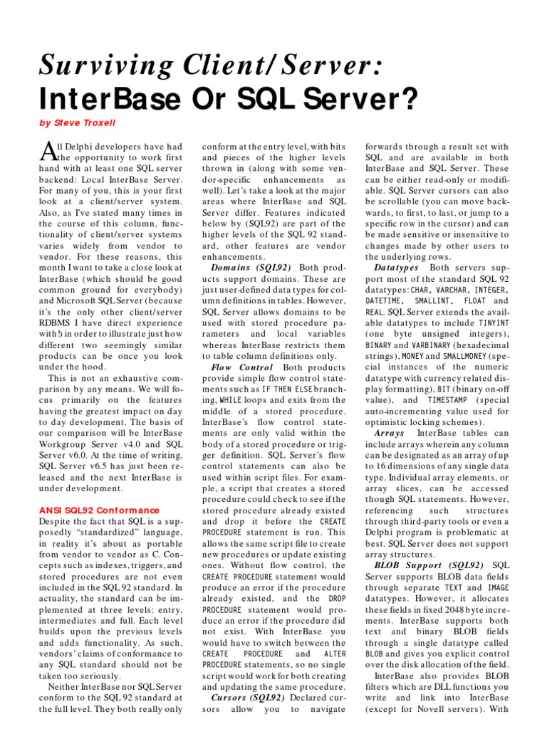 Interbase vs. SQL Server | PDF | Microsoft Sql Server | Sql