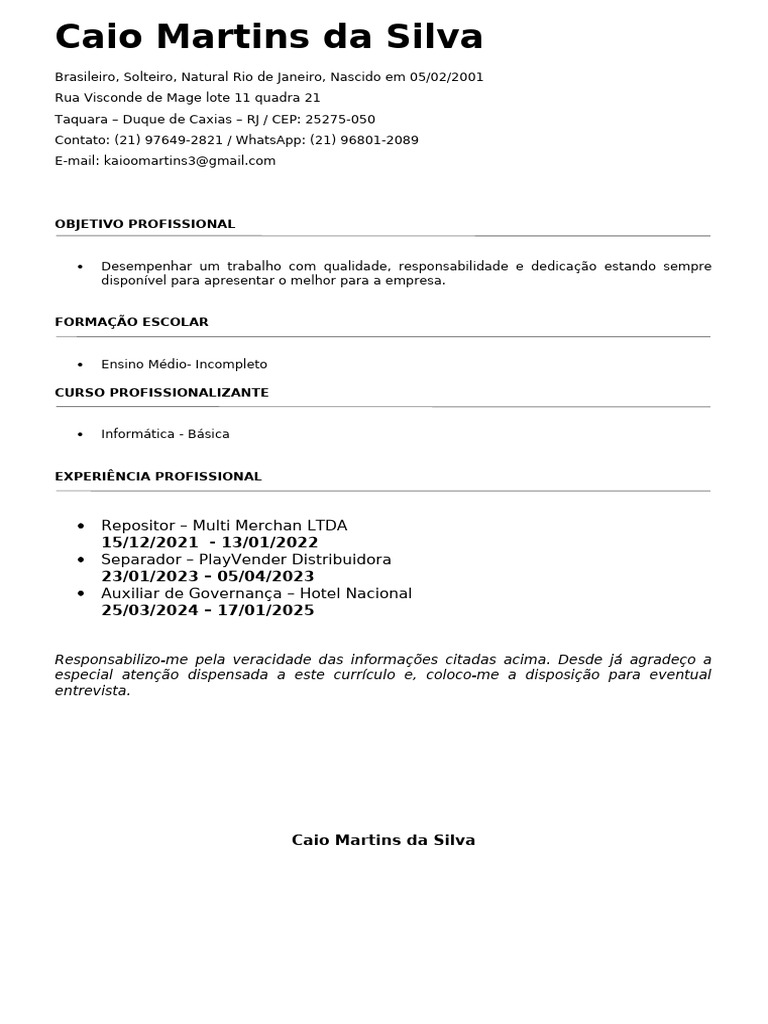 Cópia de Cópia de Currículo Caio | PDF