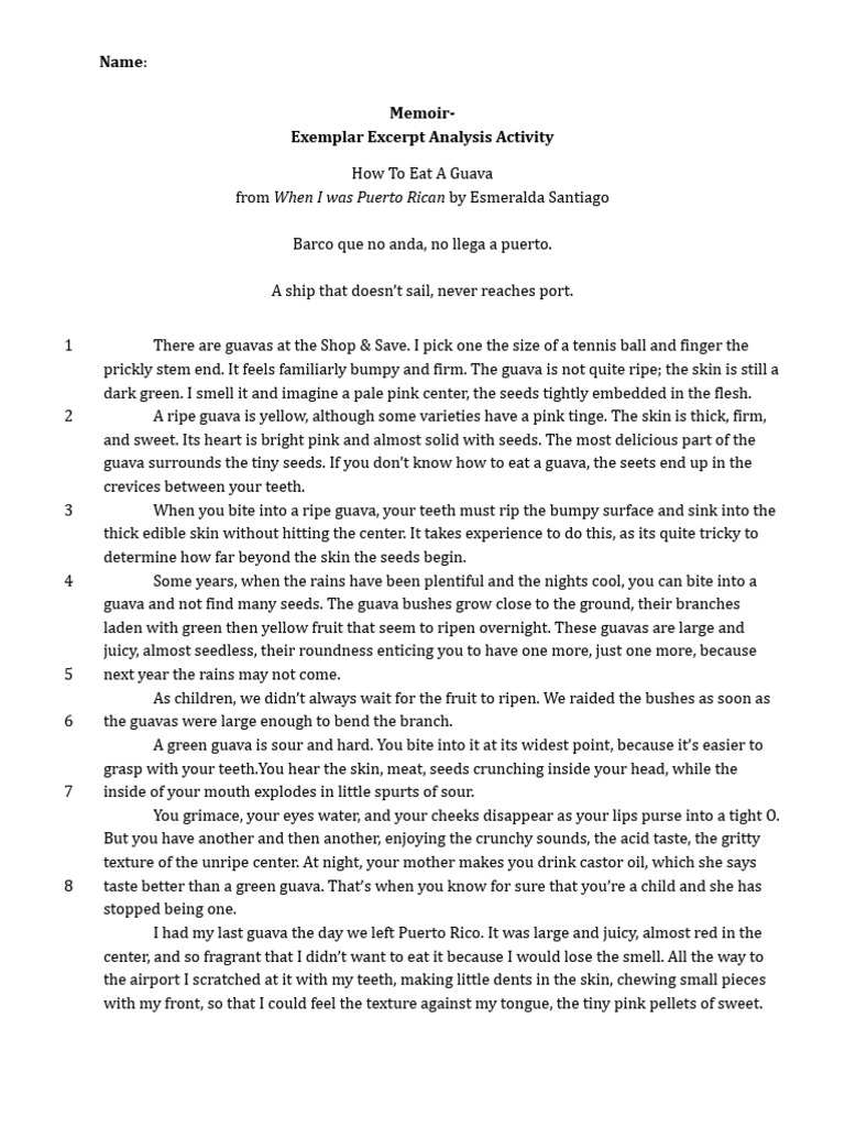 Vamsi Gollapudi - 15. Memoir - Excerpt Analysis Activity ("How To Eat A ...