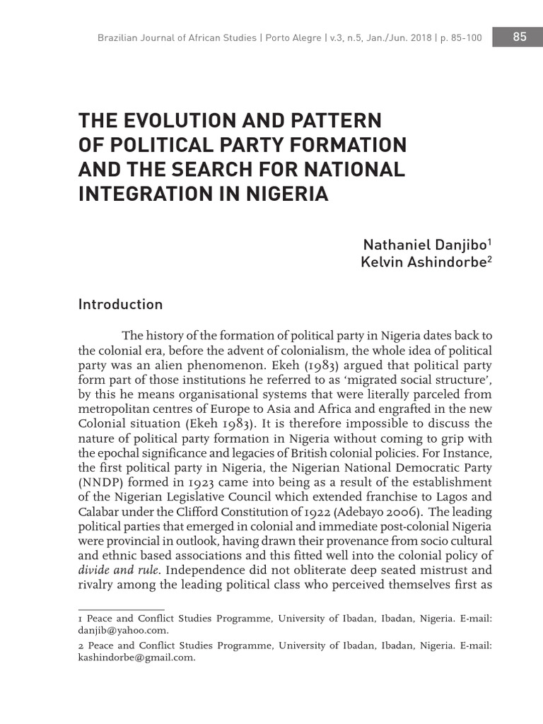 The Evolution and Pattern of Political Party Formation and The Search ...