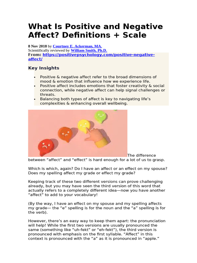 What Is Positive and Negative Affect? Definitions + Scale | PDF ...