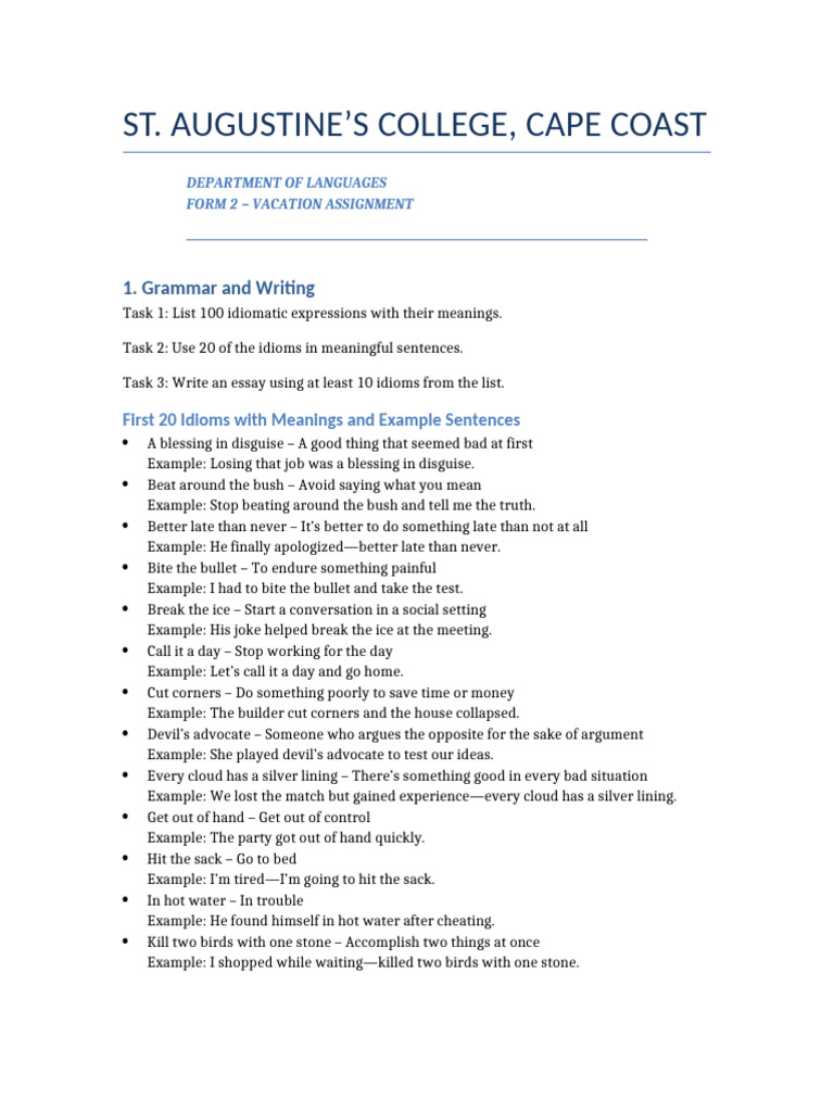 Vacation Assignment English Full 2 | PDF