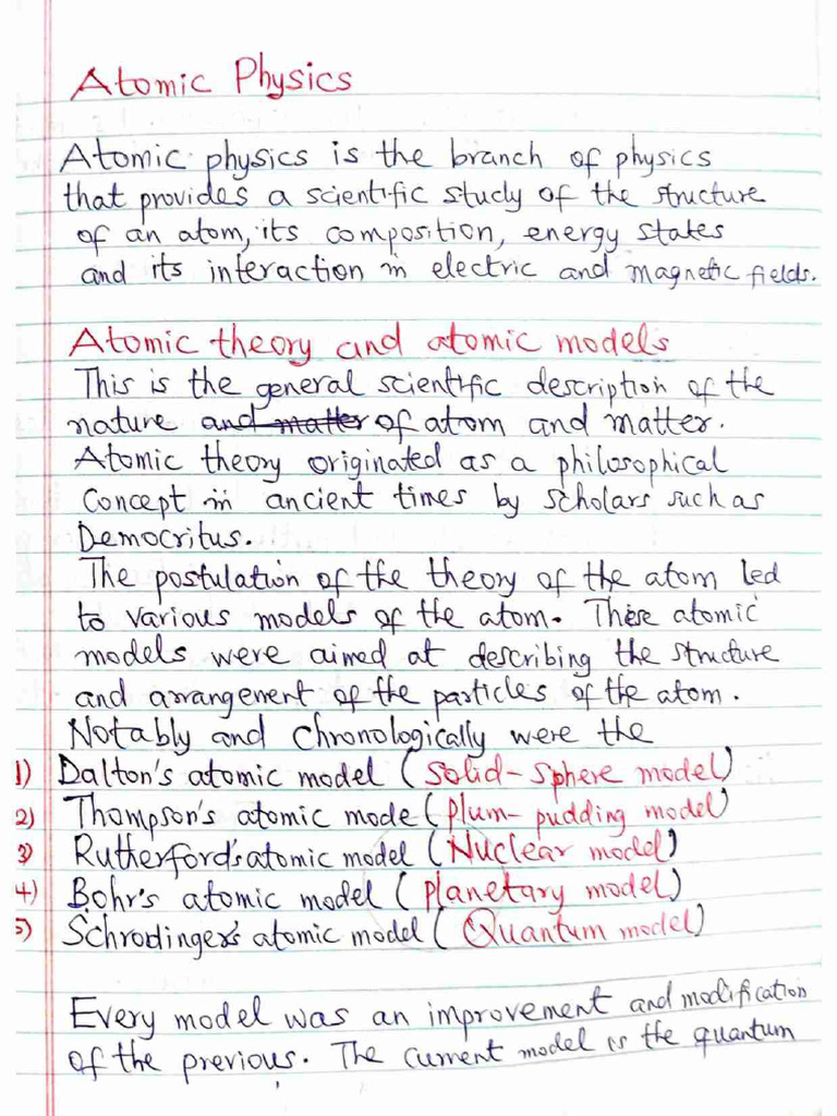 Atomic Physics Handwritten Notes | PDF