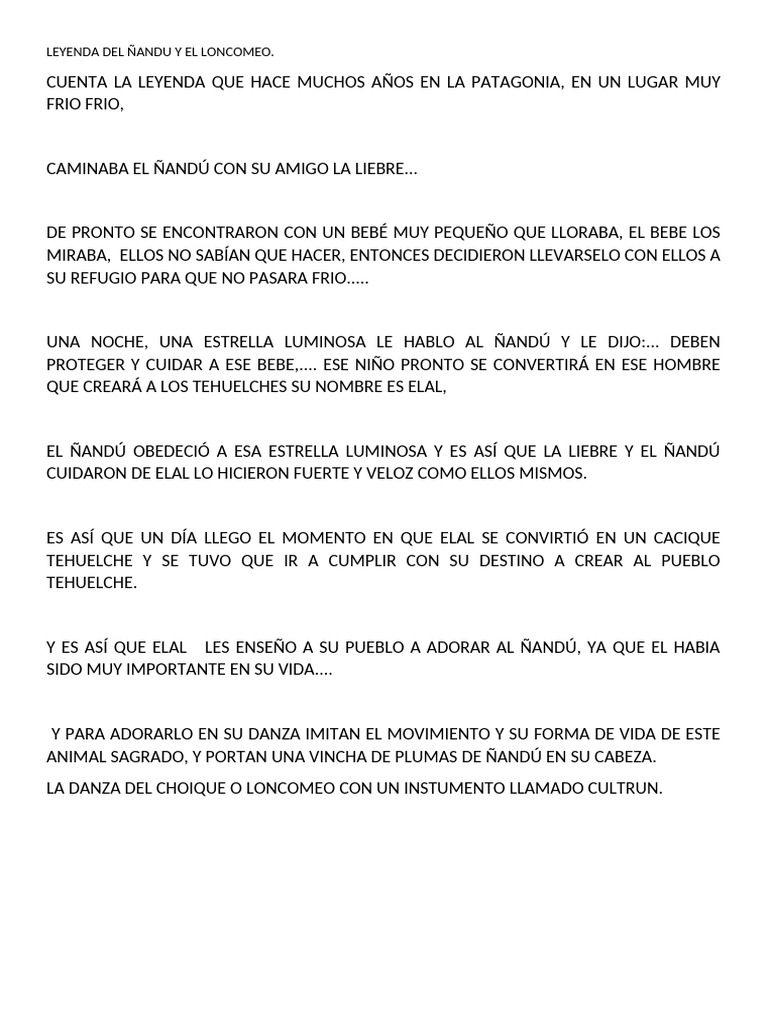 Leyenda Del Ñandu y El Loncomeo | PDF