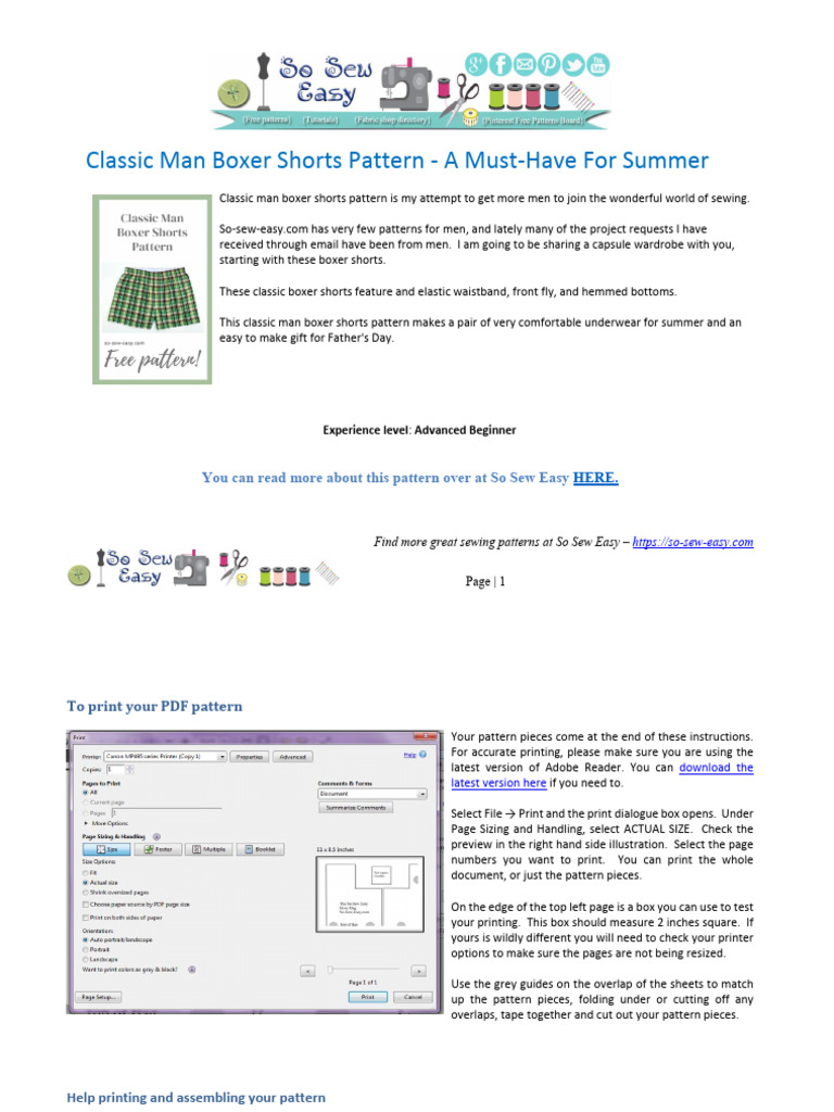 Classic Man Boxer Shorts Pattern Payhip | PDF | Sewing | Seam (Sewing)