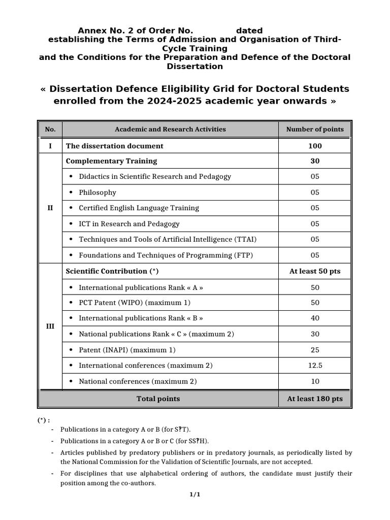 Dissertation Defence Eligibility Grid | PDF | Doctorate | Educational Stages